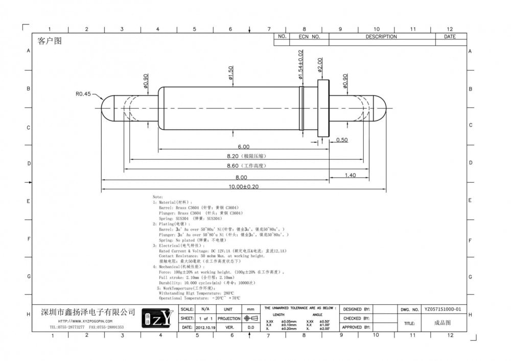 YZ05715100D-01 specification document page 3