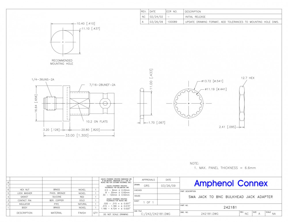 Amphenol 242181 technical drawing