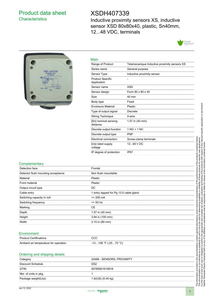 XSDH407339 technical document page 1