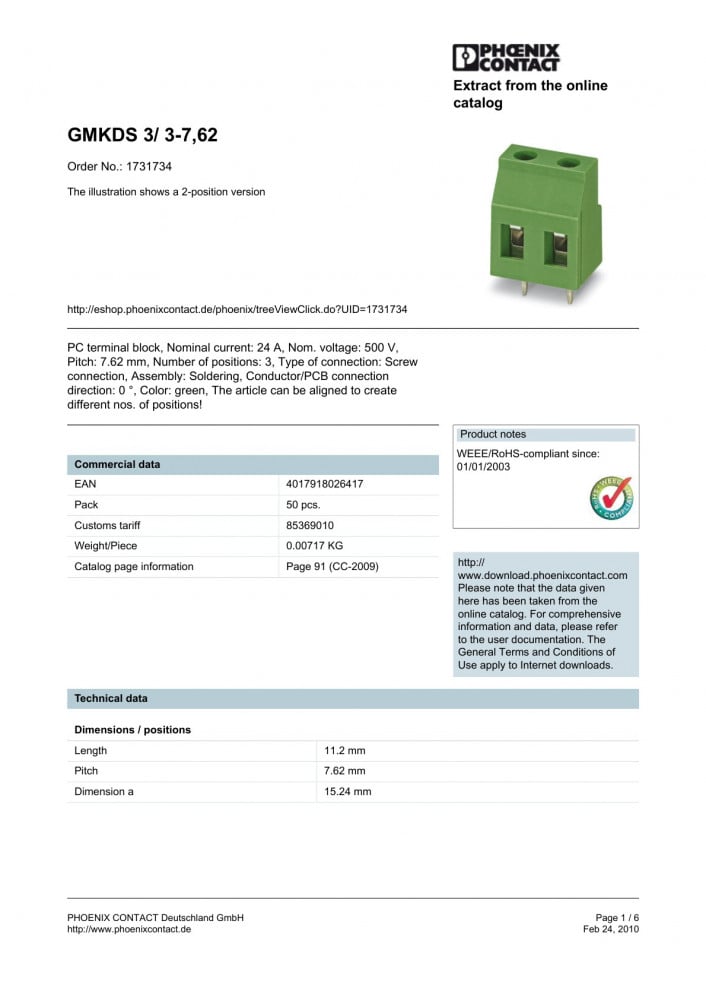 Phoenix Contact 1731734 technical document page 1