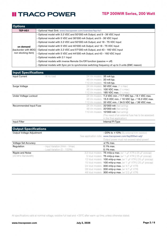 TEP 200WIR series document page 2