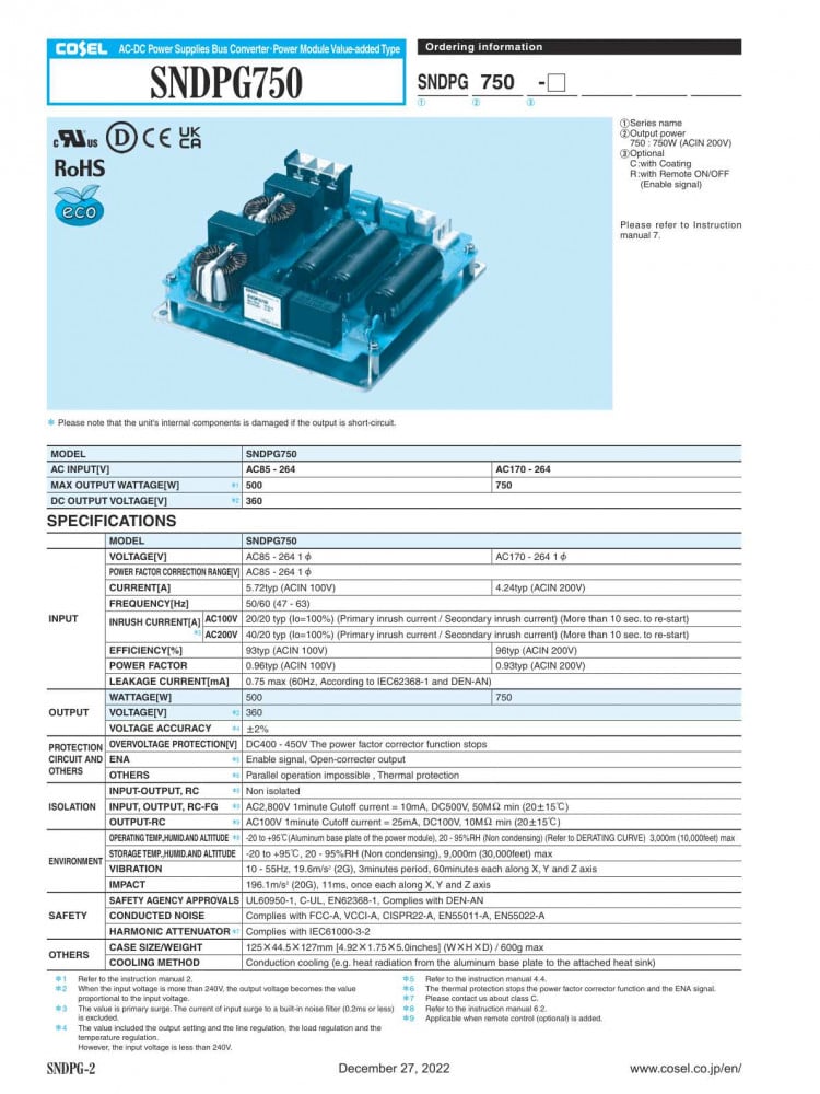 SNDPG750 technical document page 2