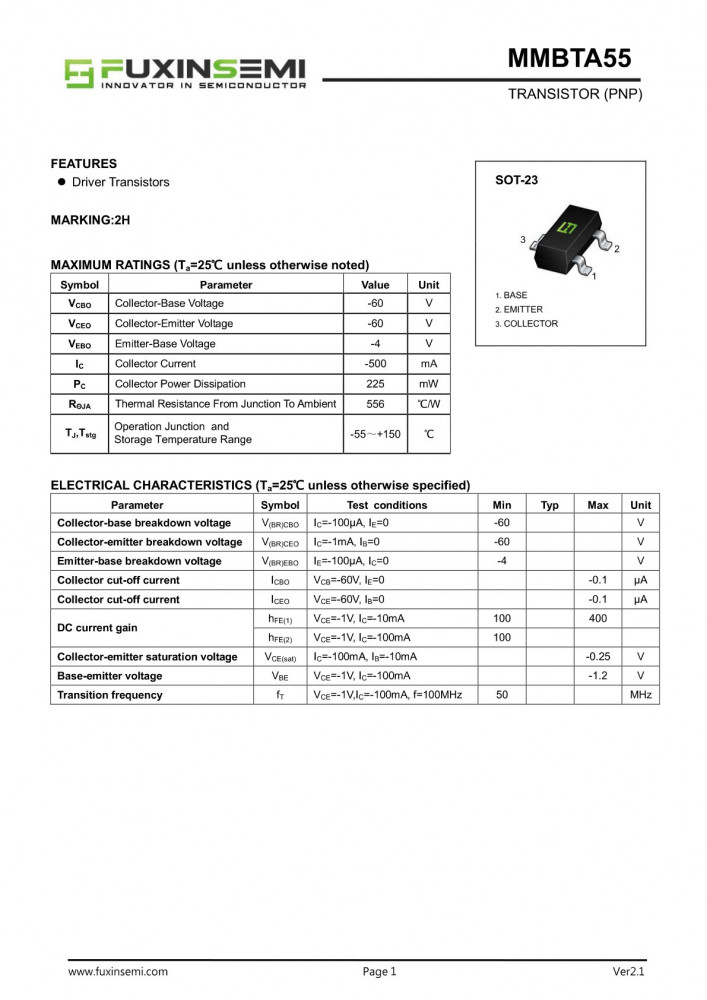 MMBTA55 datasheet page 1