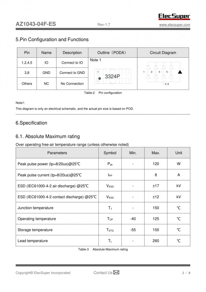 AZ1043-04F-ES datasheet page 2