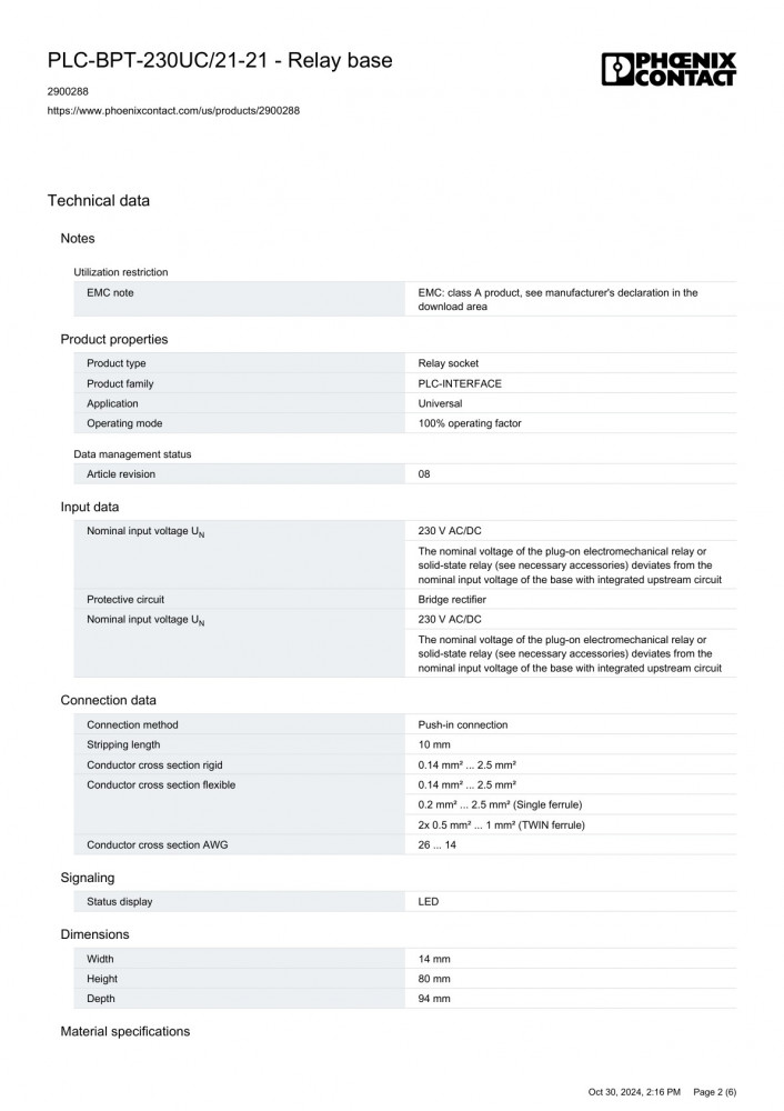 Phoenix Contact 2900288 technical document page 2