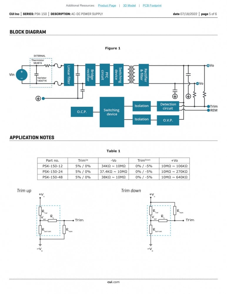 CUI PSK-150 series datasheet page 5