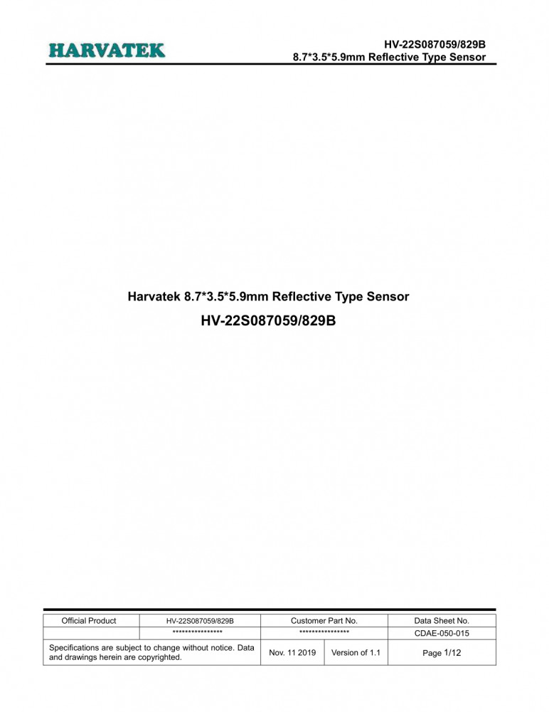 HV-22S087059/829B datasheet page 1