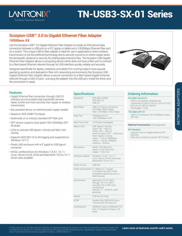 Lantronix TN-USB3 Series product documentation page