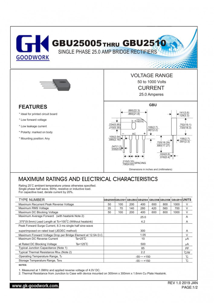 GOODWORK GBU2510 datasheet page 1