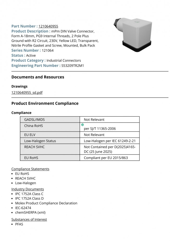 MOLEX S53 series document page 1