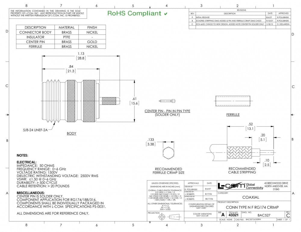 L-com BAC527 technical drawing preview