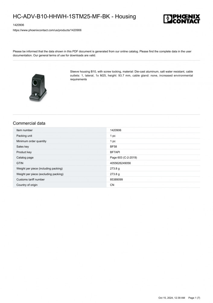 Phoenix Contact 1420906 technical document page 1