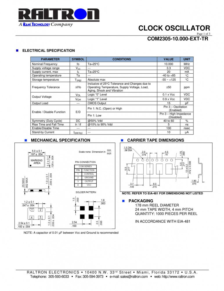 COM2305-10.000-EXT-TR datasheet page 1
