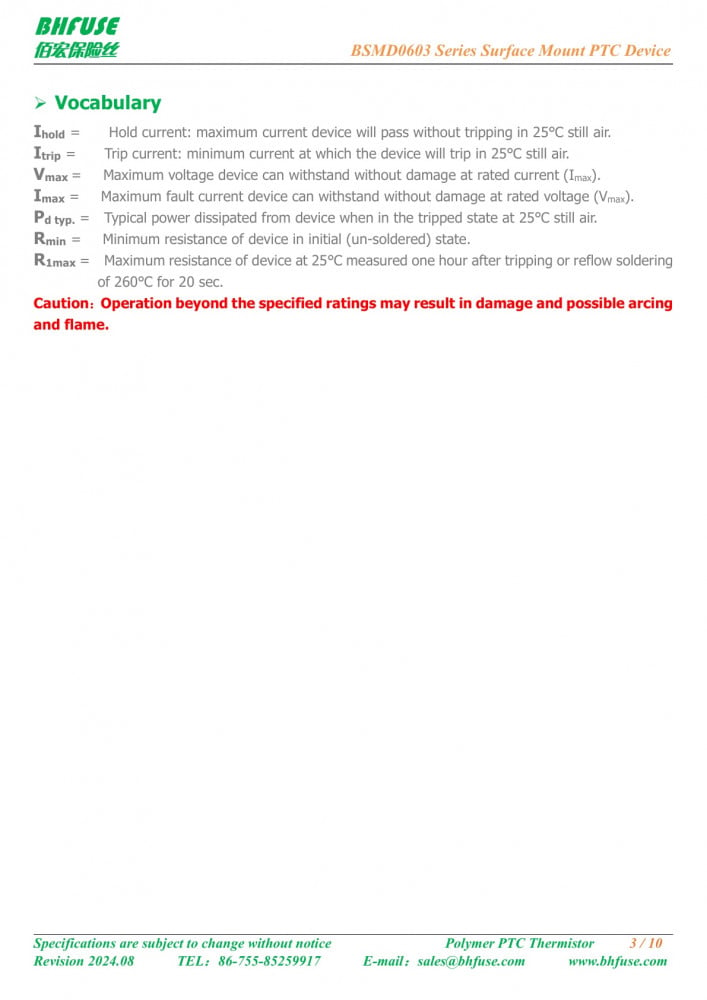 BHFUSE BSMD0603 datasheet page 3