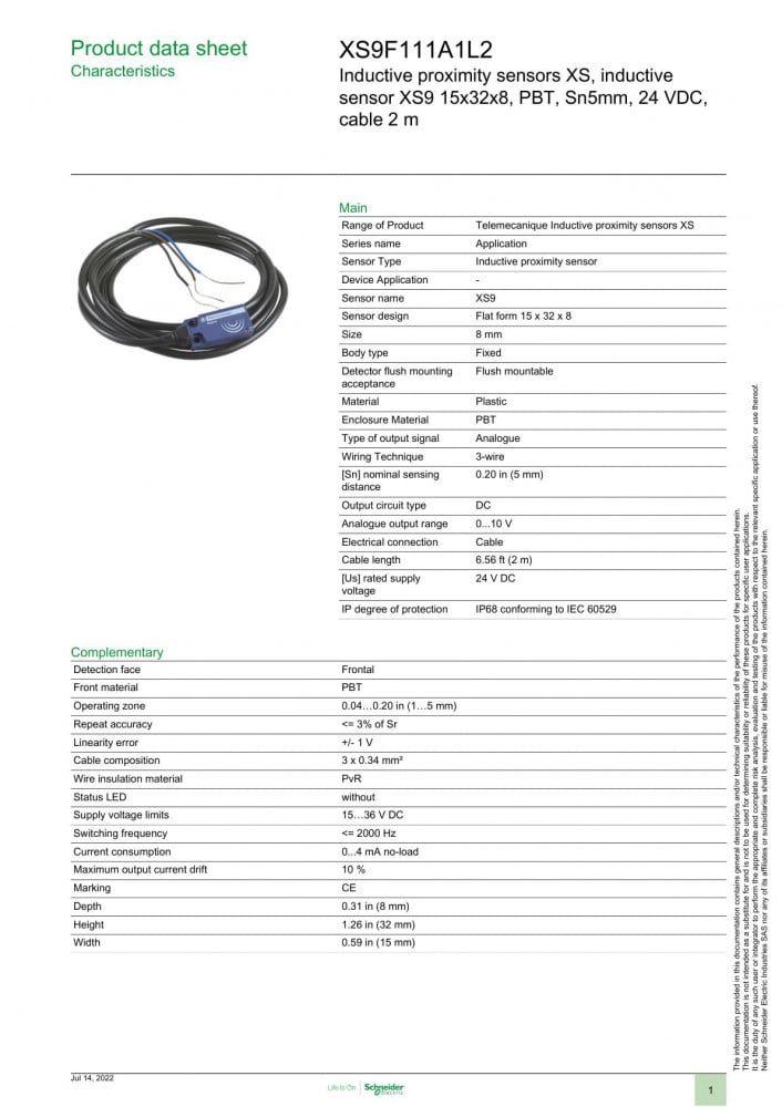 XS9F111A1L2 technical document page 1