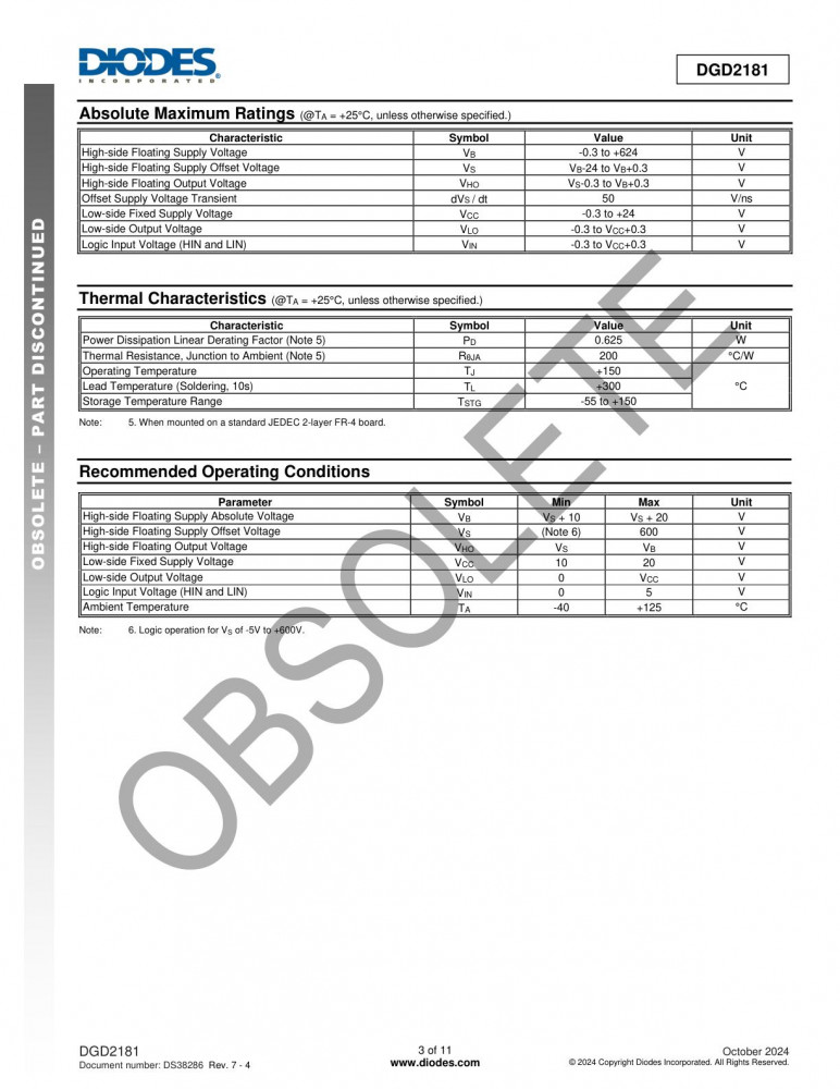 DGD2181S8-13 datasheet page 3