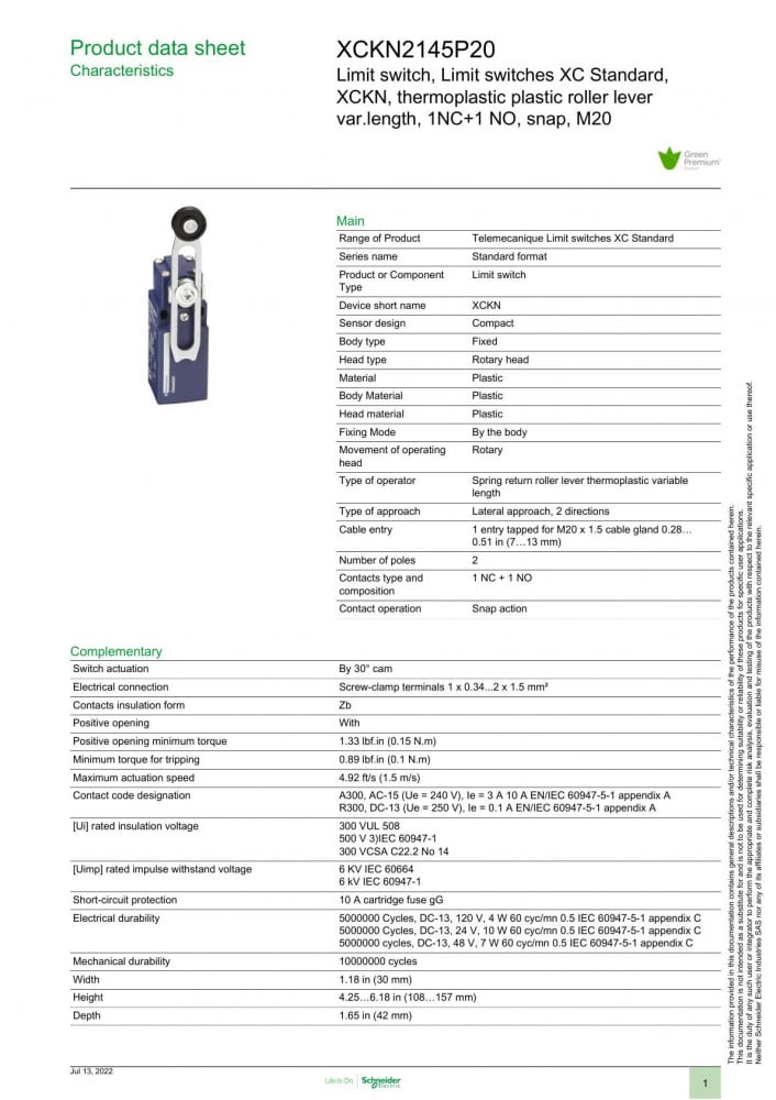 XCKN2145P20 technical document page 1