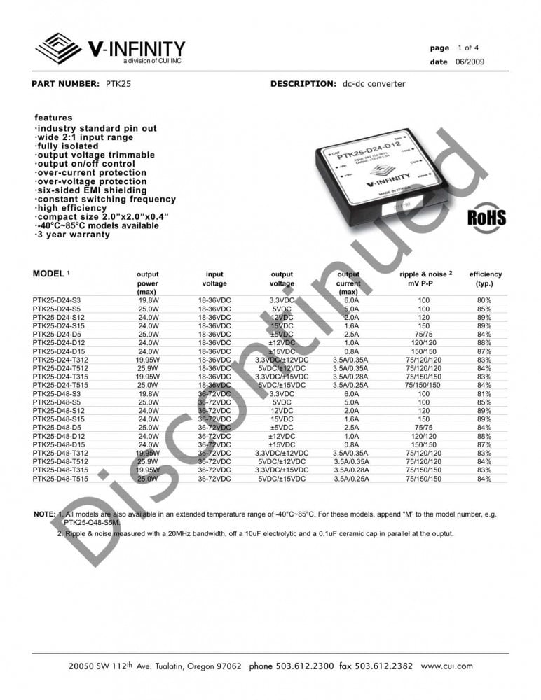 PTK25 datasheet page 1