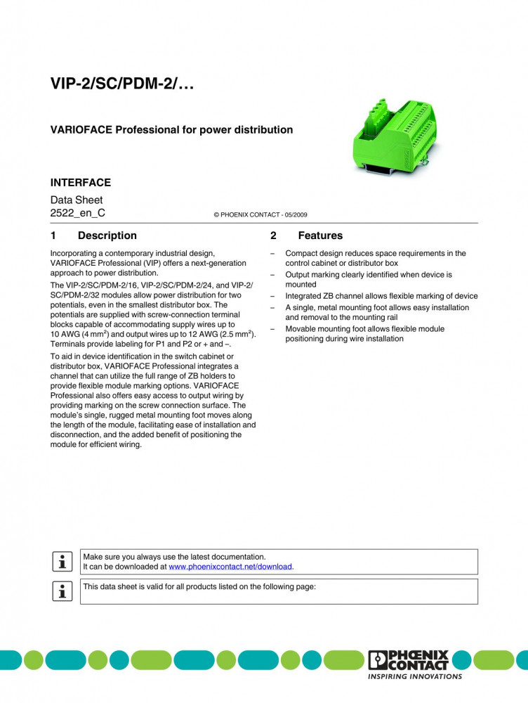 VARIOFACE Professional product datasheet page 1