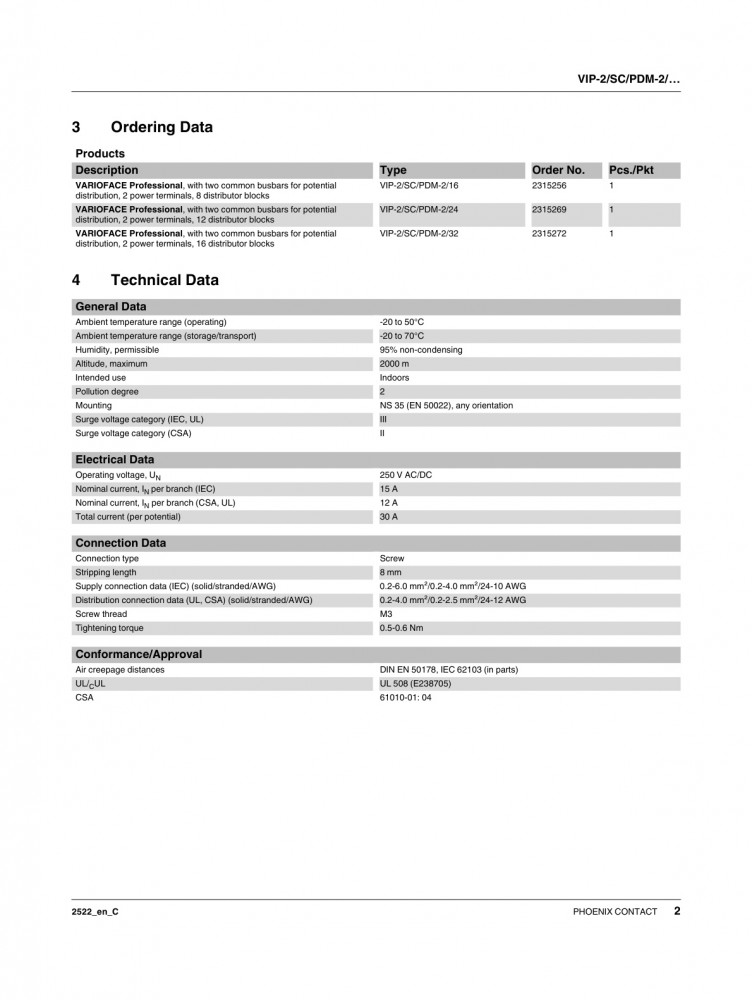 VARIOFACE Professional product datasheet page 2