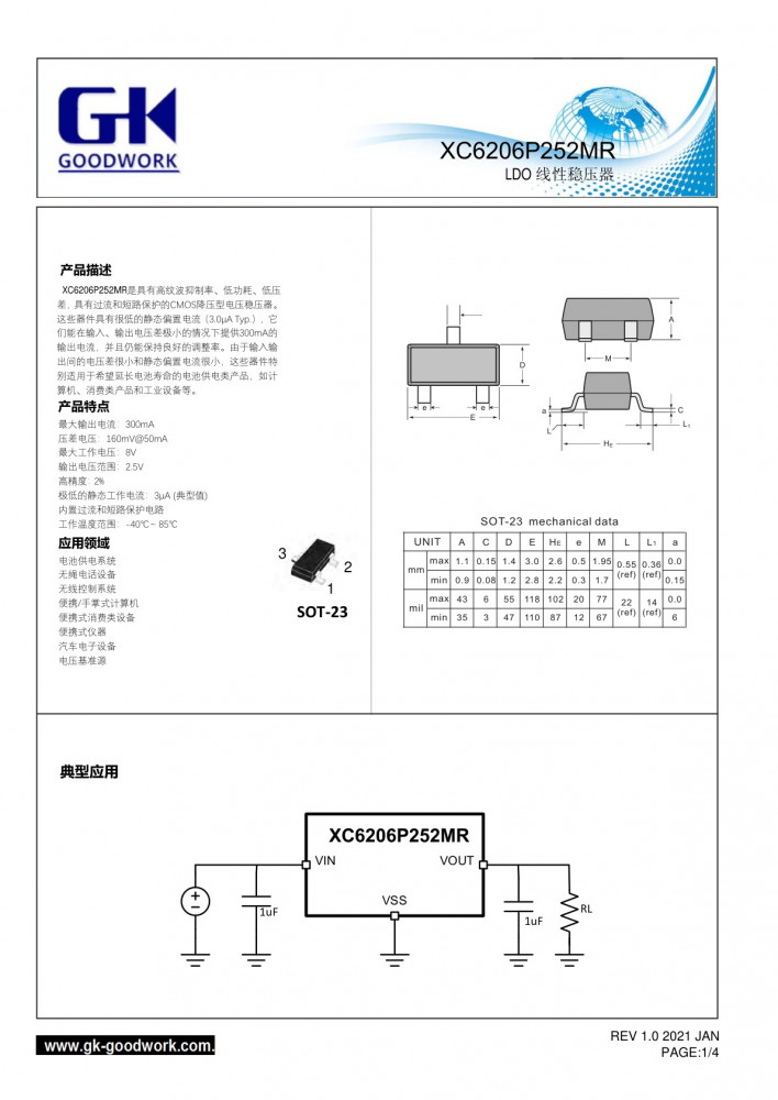 XC6206P252MR-GK technical document page 1