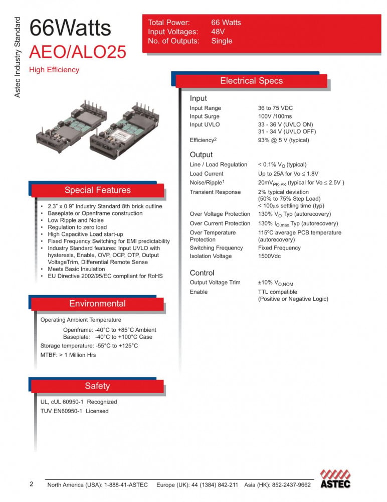 Artesyn AEO25Y48N-L datasheet page 1