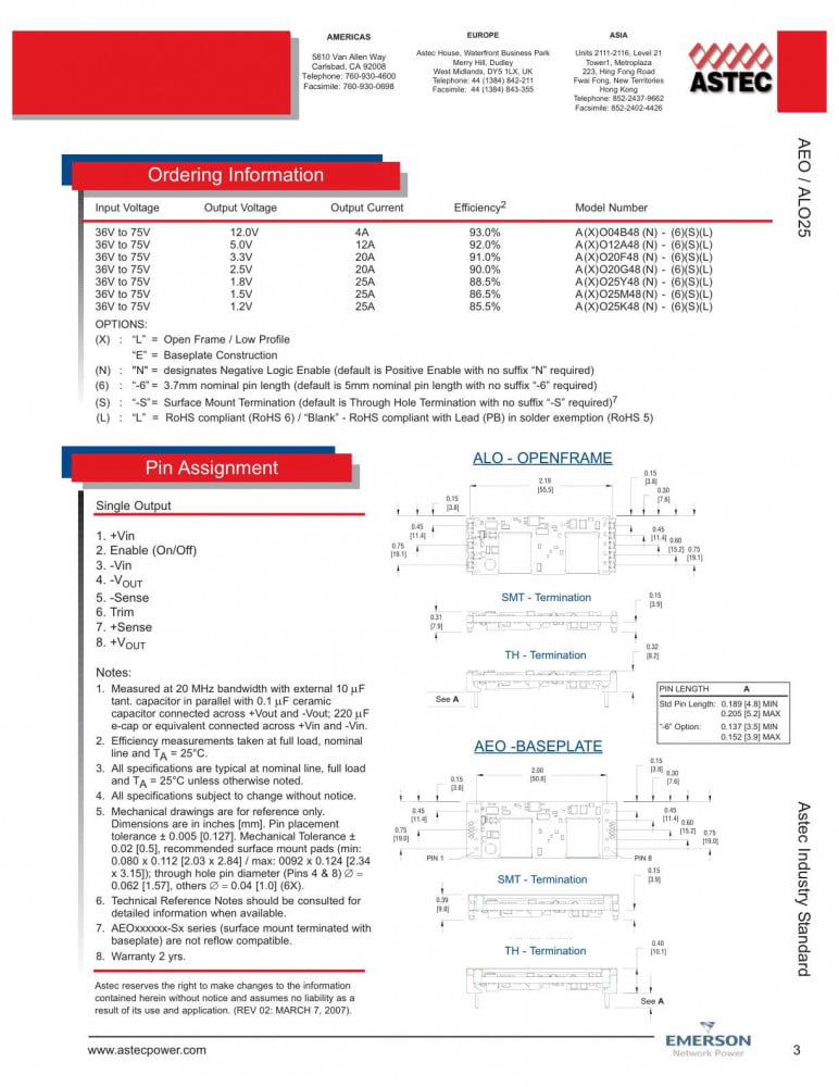 Artesyn AEO25Y48N-L datasheet page 2
