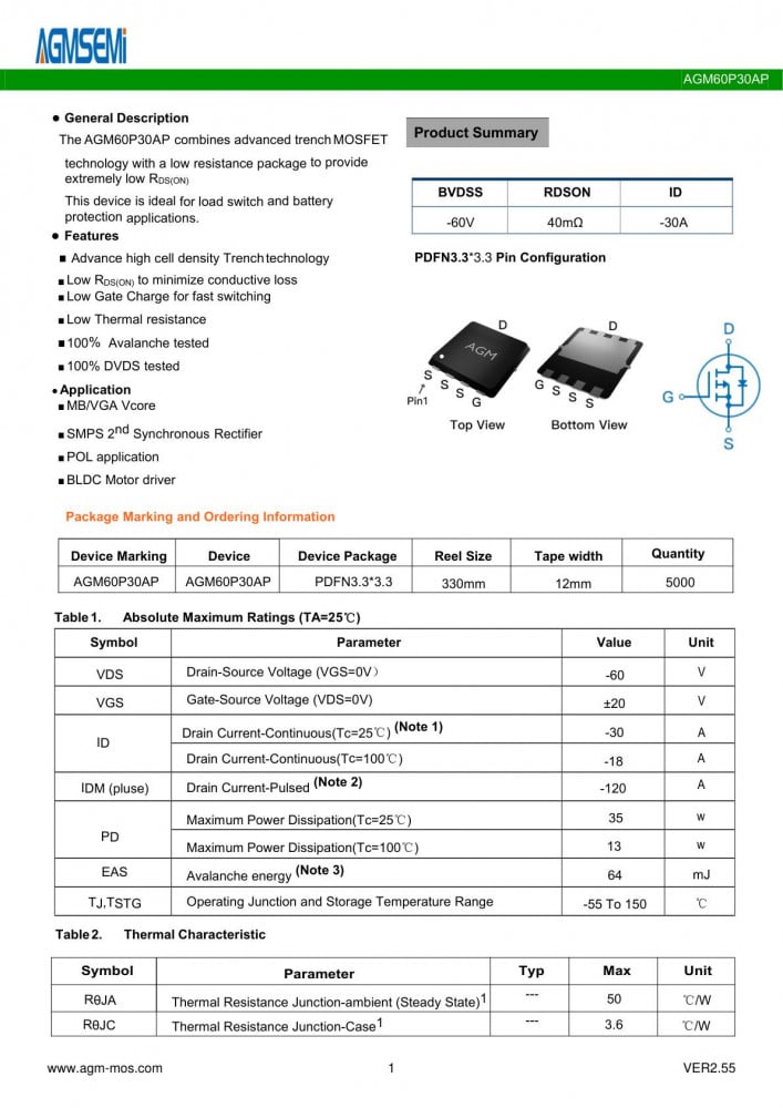 AGM60P30AP datasheet page 1