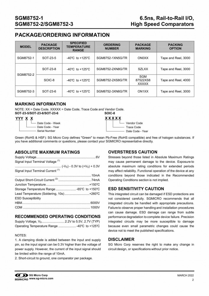 SGM8752-1 datasheet preview, page 2