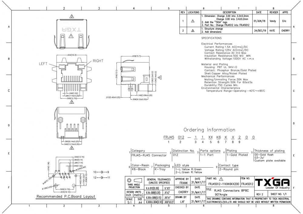 FRJ45012-1103K6K1200 technical document page 1