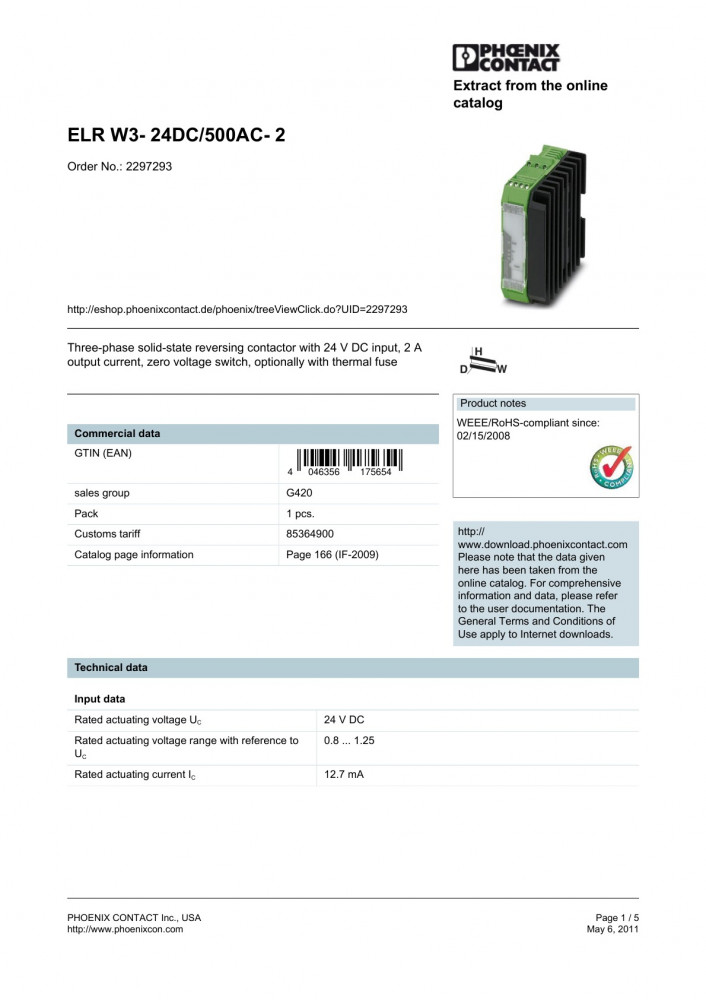 Phoenix Contact 2297293 technical document page 1