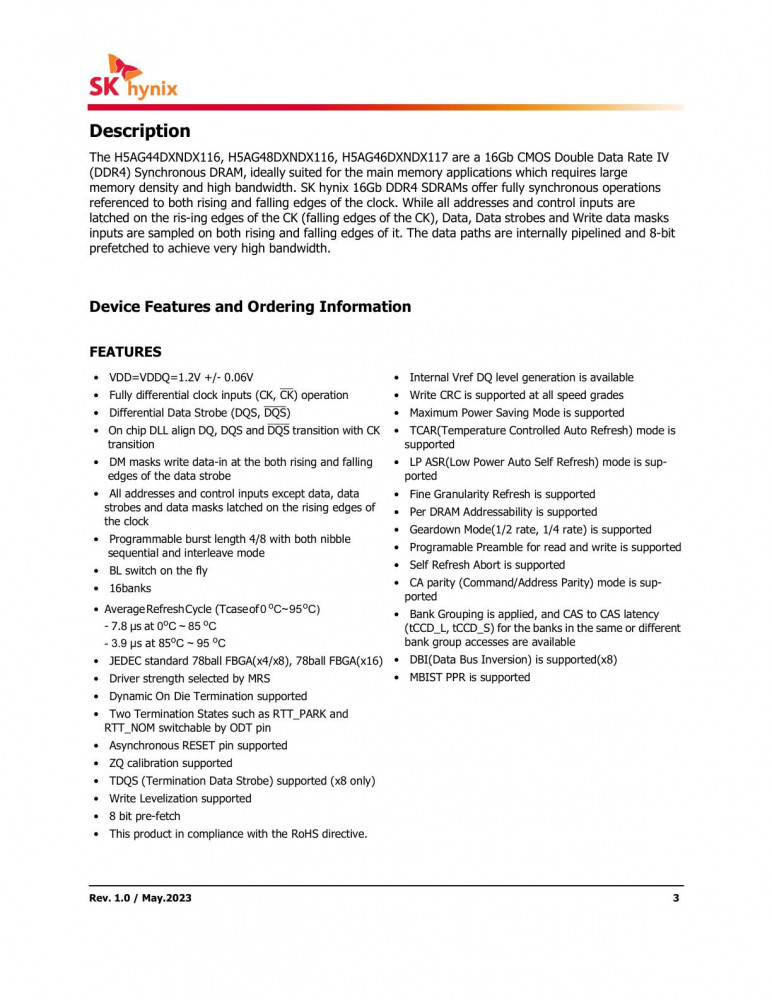 H5AG46DXNDX117N datasheet page 3