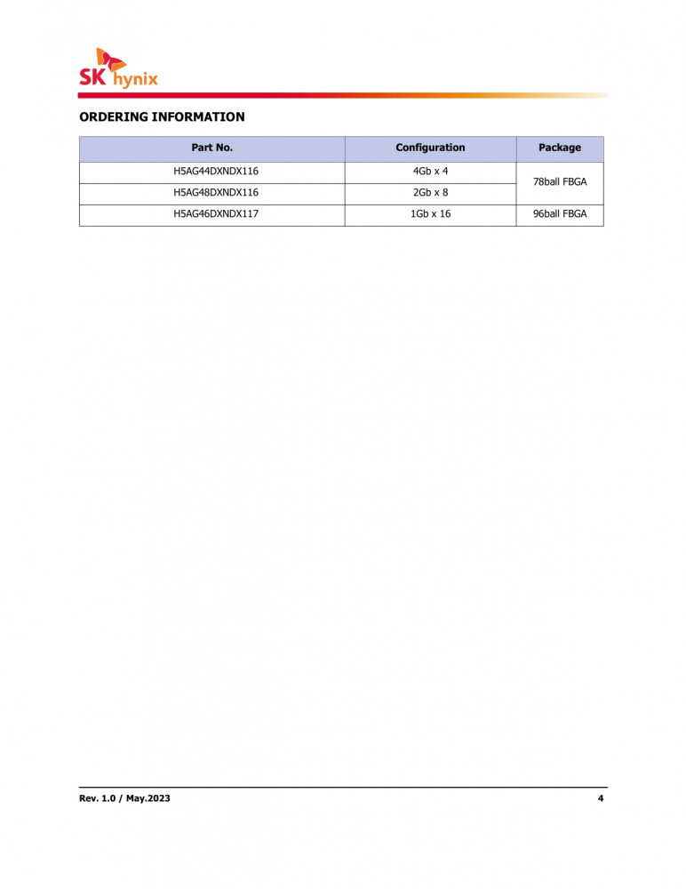 H5AG46DXNDX117N datasheet page 4