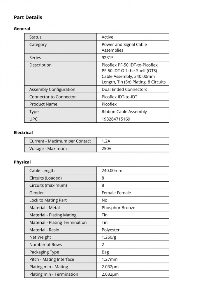 Technical document image 2 for MOLEX 923150824