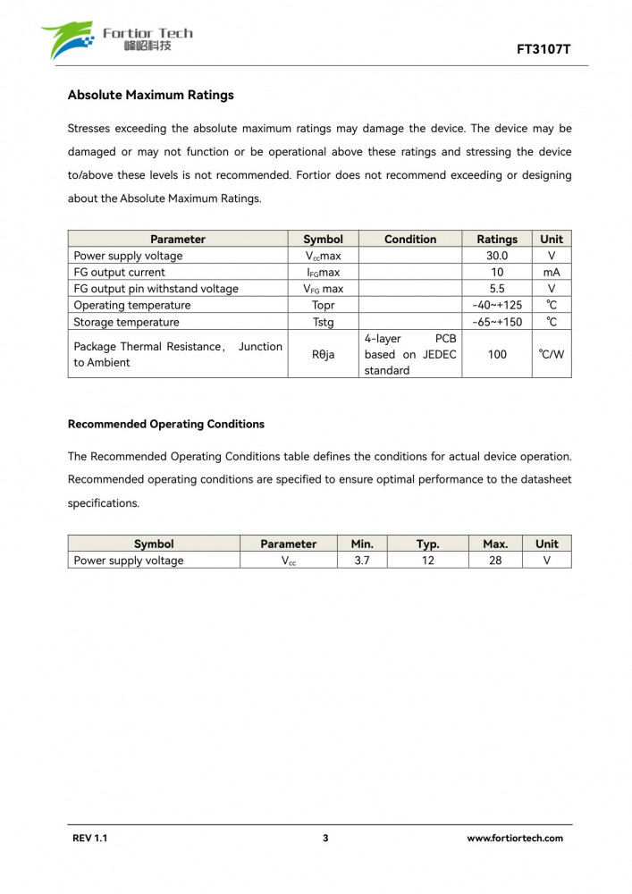 FT3107T datasheet page 3