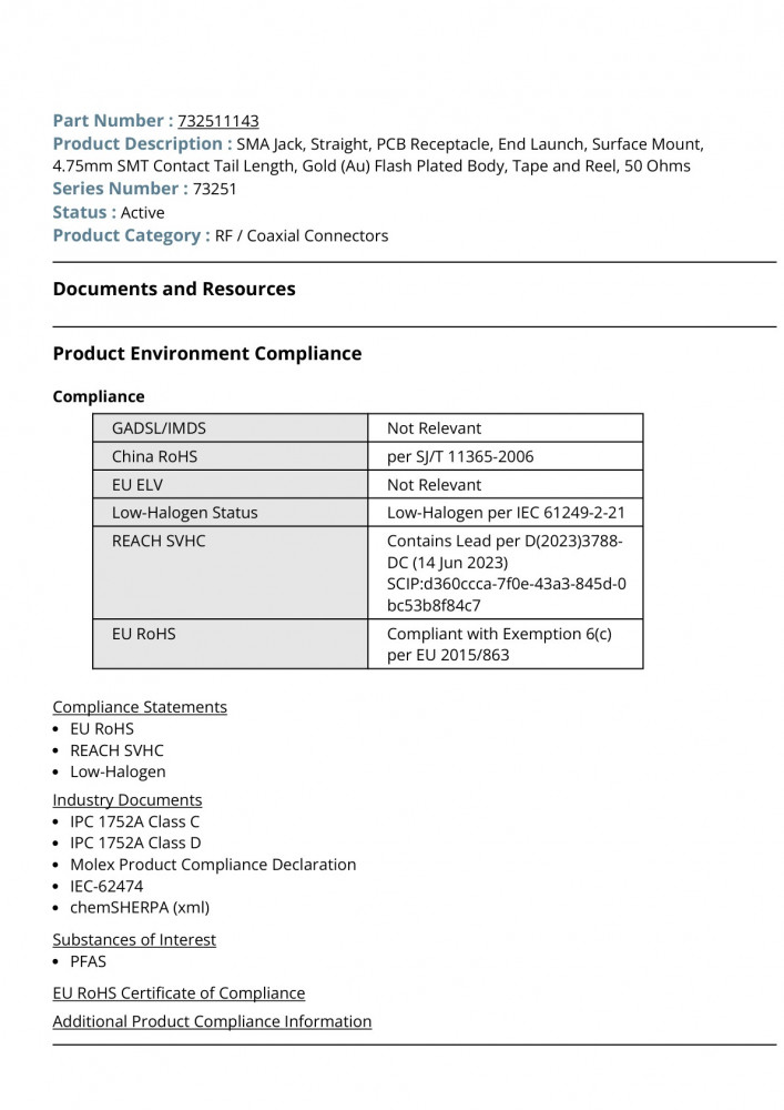 Technical document image 1 for MOLEX 732511143