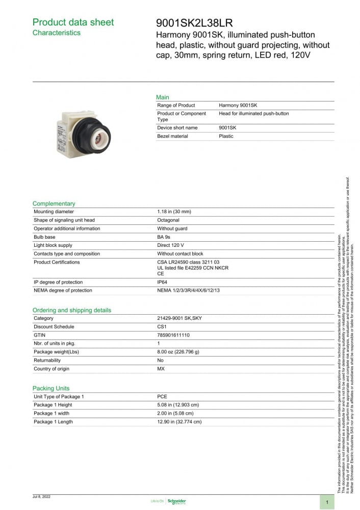 9001SK2L38LR technical document page 1
