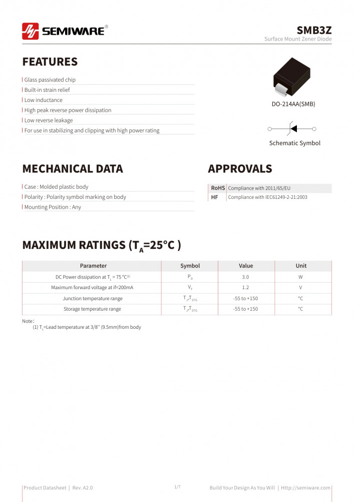 SMB3Z43A datasheet page 1
