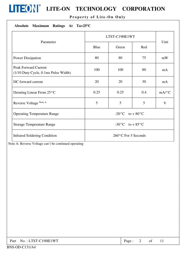 LTST-C19HE1WT datasheet page 3