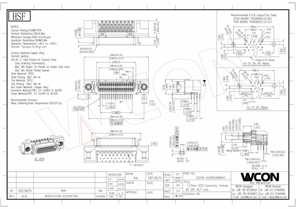Wcon 6321M-XXXRDSXMWA01 product drawing page 1