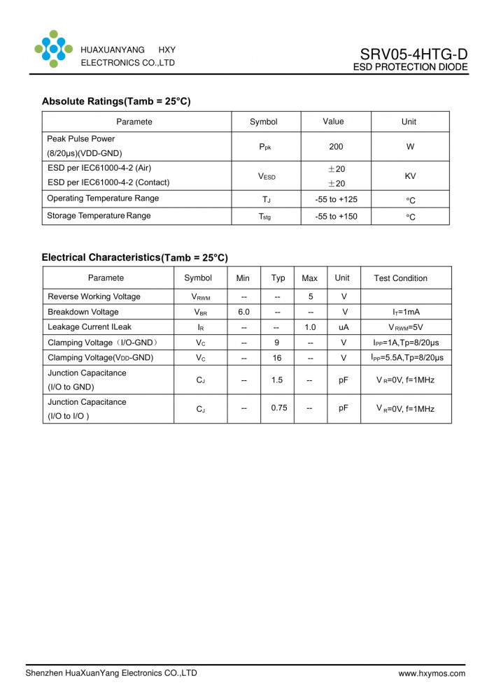 SRV05-4HTG-D-HXY datasheet page 2