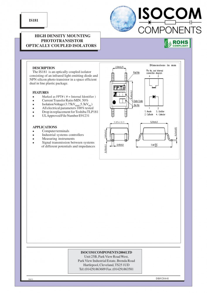 IS181GB technical document page 1