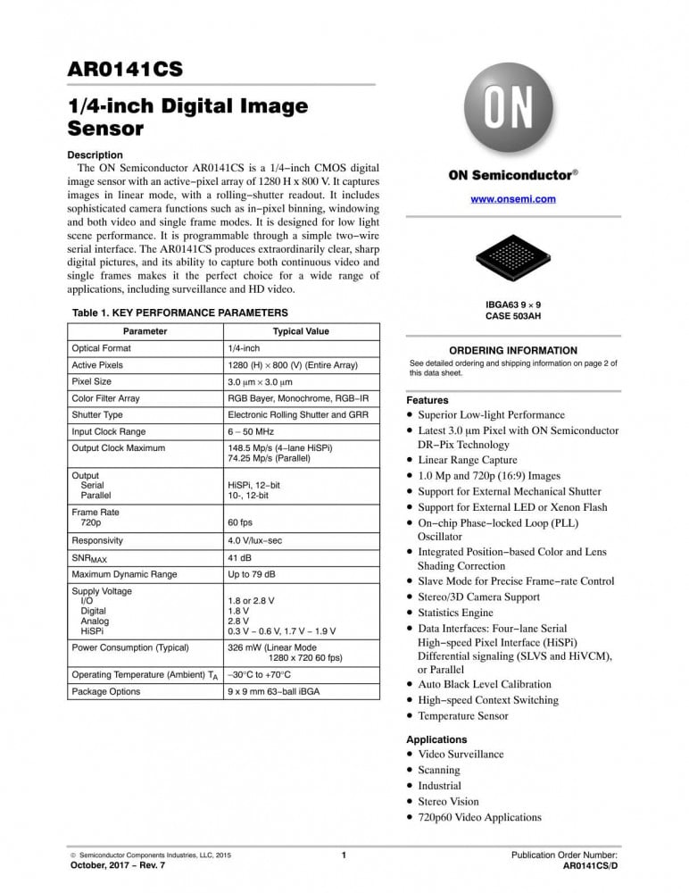 AR0141CS technical document page 1