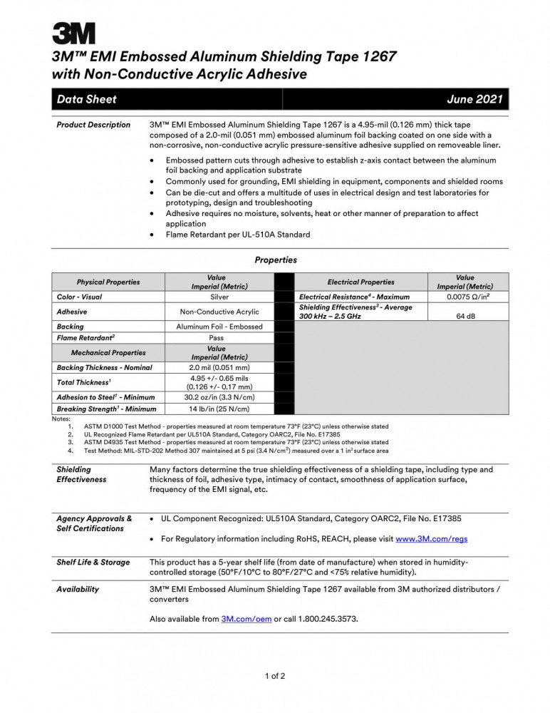 3M 1267 technical document page 1