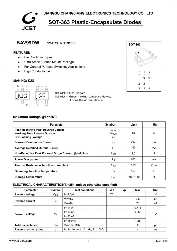 BAV99DW datasheet page 1