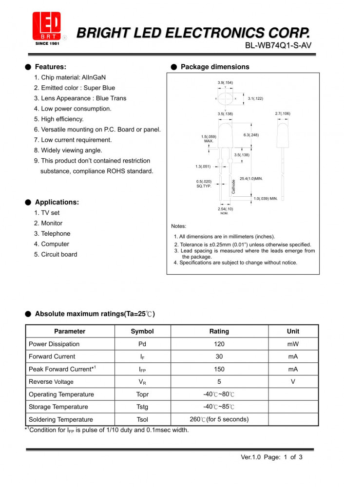 BL-WB74Q1-S-AV datasheet page 1