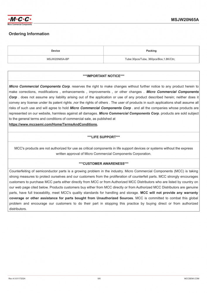 MSJW20N65A-BP datasheet page 6