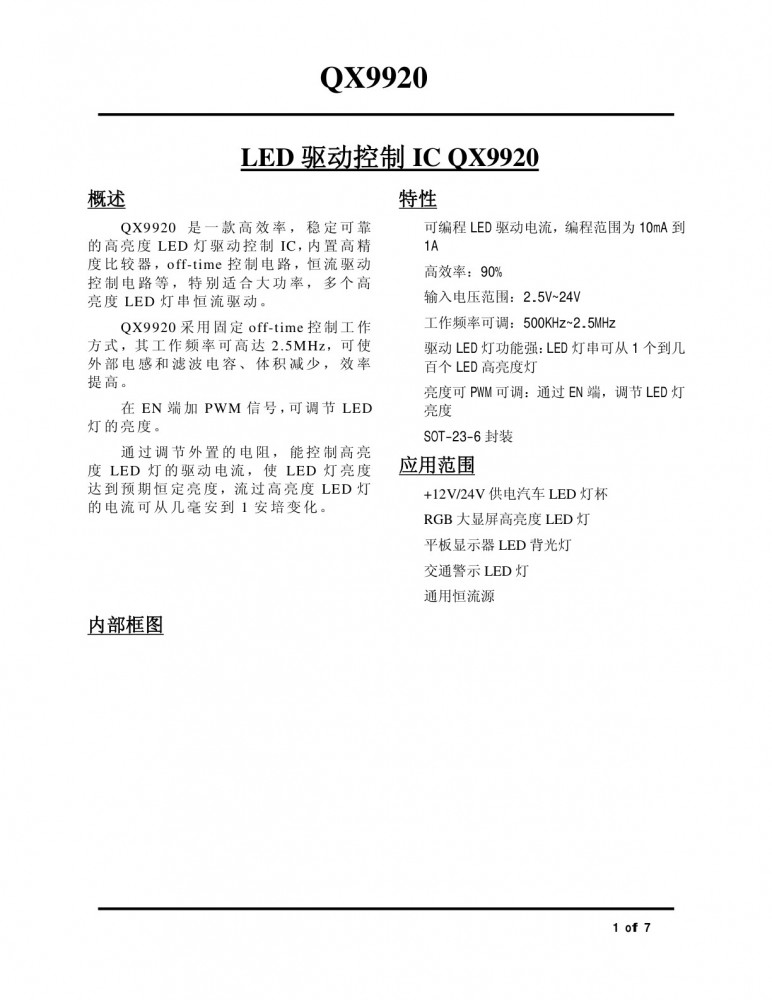 QX9920 datasheet page 1