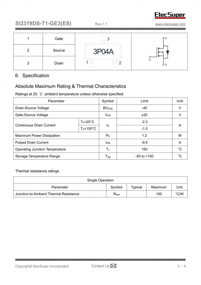 SI2319DS-T1-GE3(ES) datasheet page 2