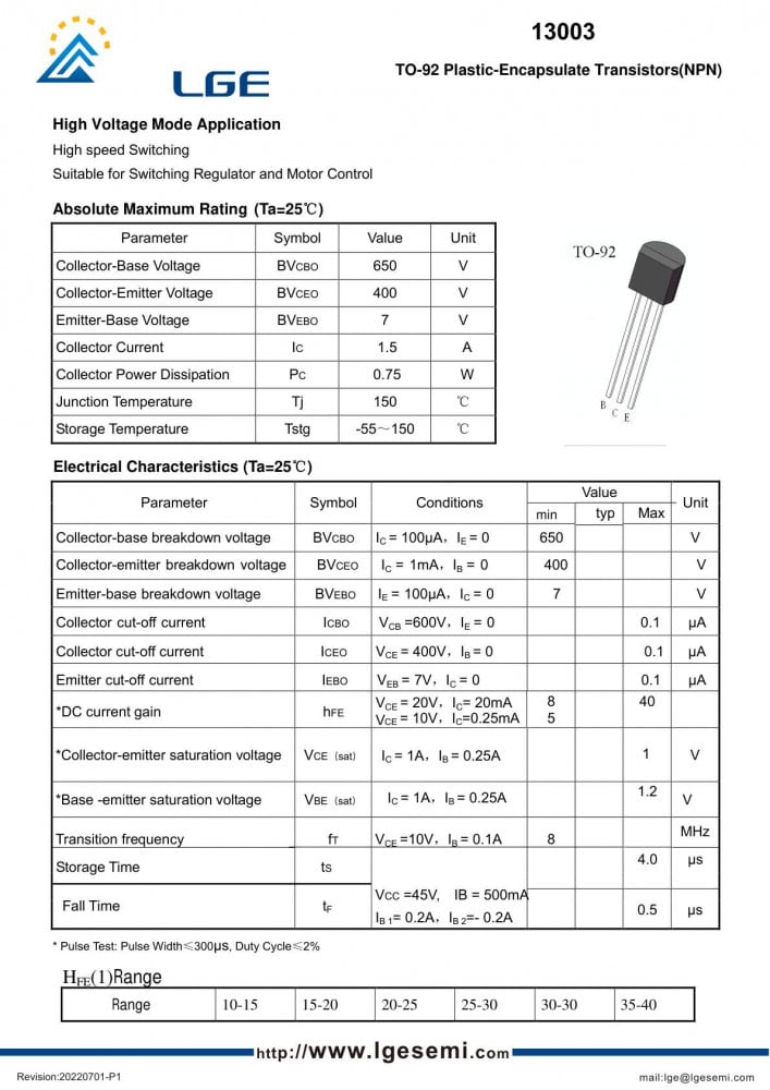LGE 13003 datasheet page